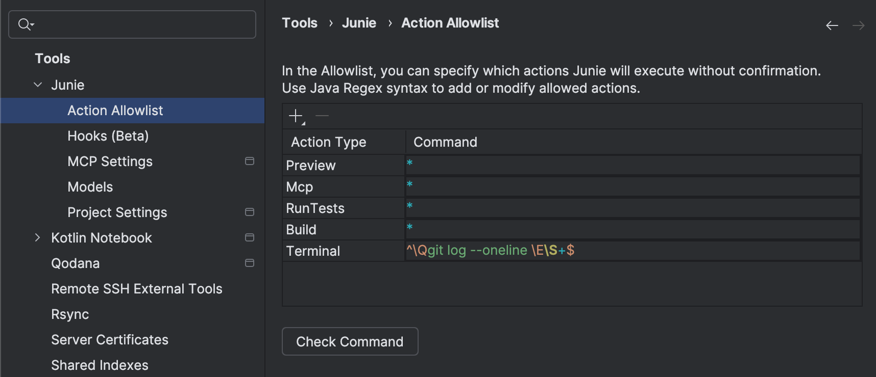 Action Allowlist | Junie Documentation